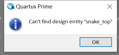 Quartus常见问题之 Can't find design entity "snake top” - Doreen的FPGA自留地 - 博客园