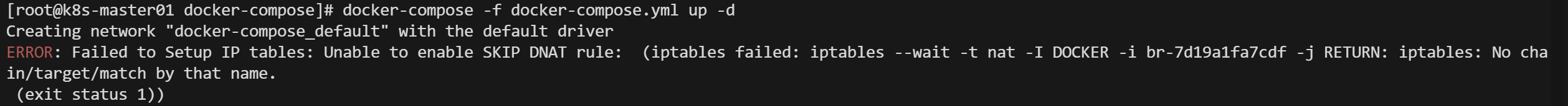 docker-compose报错“Creating network "docker-compose_default" with the default driver ERROR: Failed ...