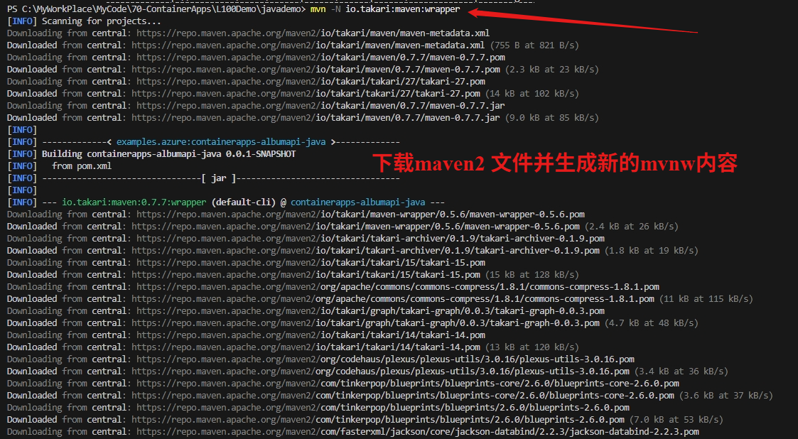 【Azure Container App】构建Java应用镜像时候遇无法编译错误：ERROR [build 10/10] RUN ./mvnw.cmd dependency:go ...