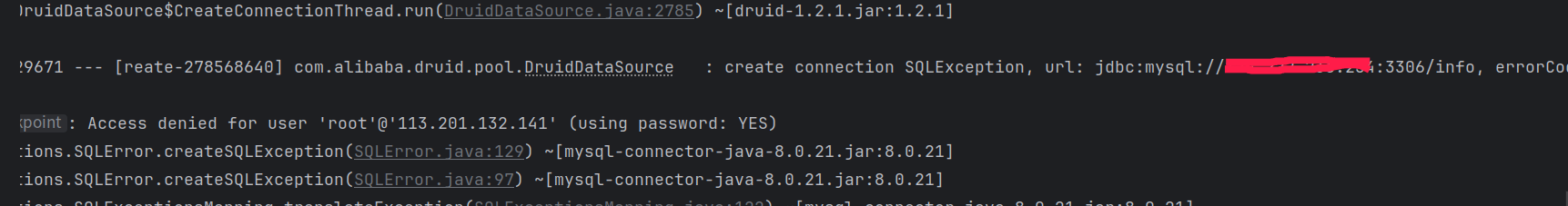报错:create Connection Sqlexception Url Jdbc Mysql 3306 Info Errorcode 1045 State 28000