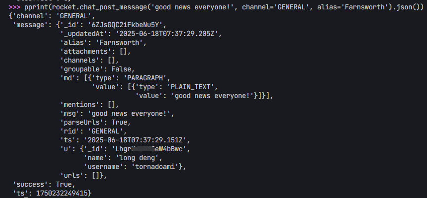 rocket.chat python api wrapper示例 - iamtornado - 博客园