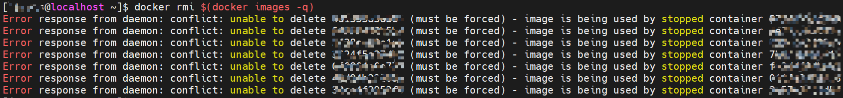 docker删除镜像报错，Error response from daemon: conflict: unable to delete xxxxxxxxxxxx (must be forced ...