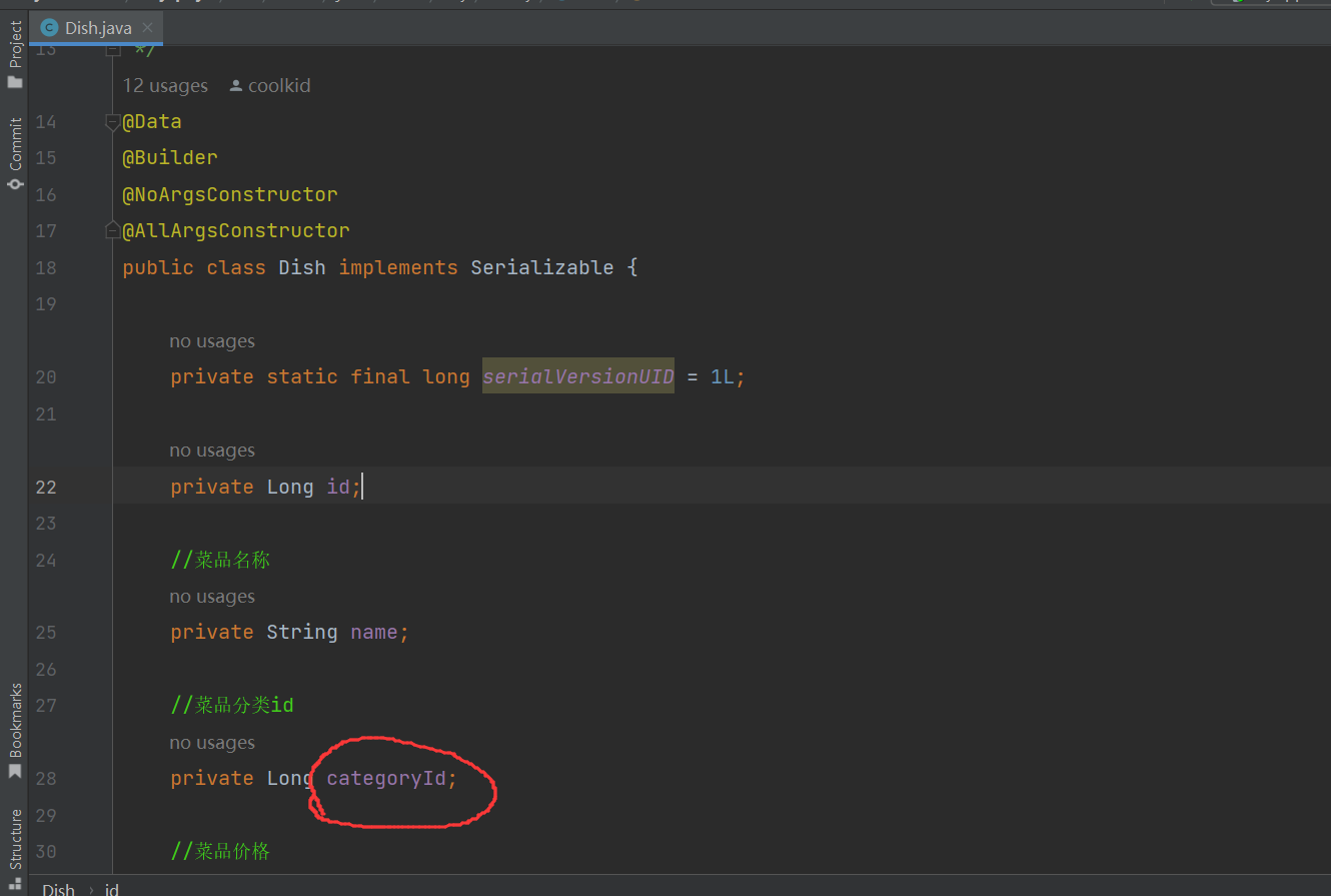 There is no getter for property named 'category_id' in 'class com.sky.entity.Dish错误处理 - coolkid ...