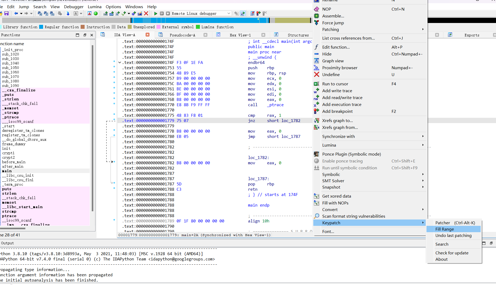 ida调用未调用的函数 修改传参 修改汇编 keypatch实现 main endp ; sp-analysis failed 读取寄存器 - bygeeee - 博客园