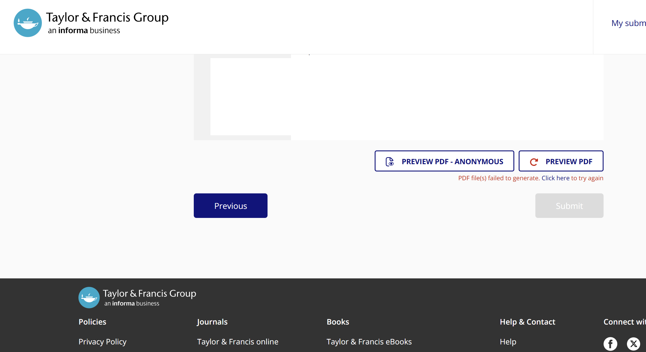 Taylor & Francis 提交系统：预览PDF生成失败“PDF file(s) failed to generate. Click here to try again ...